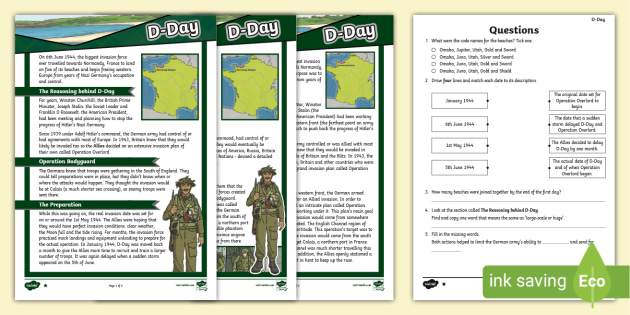 UKS2 D-Day Differentiated Reading Comprehension Activity
