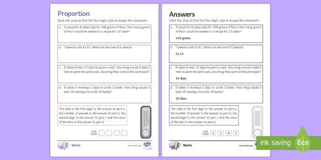Escape the Room: Proportion Exit Ticket (teacher made)