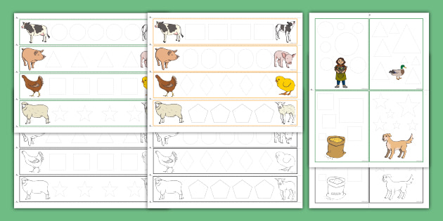 Farm Fine Motor Skills Tracing Cards: Shapes (teacher made)
