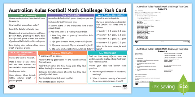 Year 4 Australian Rules Football Maths Challenge Worksheet / Worksheet