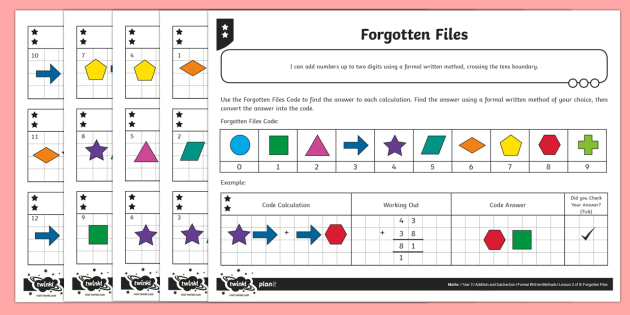 Adding Two-Digit Numbers, Bridging Through Ten Code Breaking Worksheet