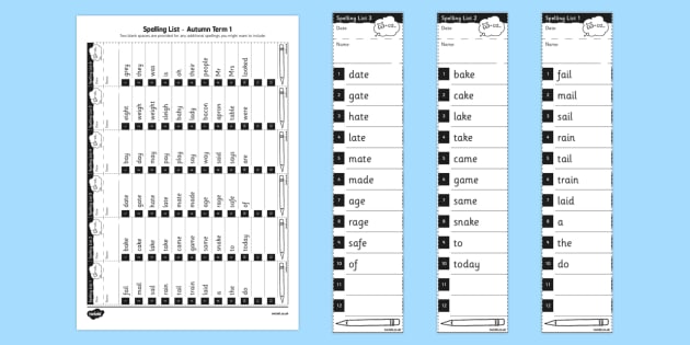 Home Educators Spelling Lists Year 1 Autumn 1
