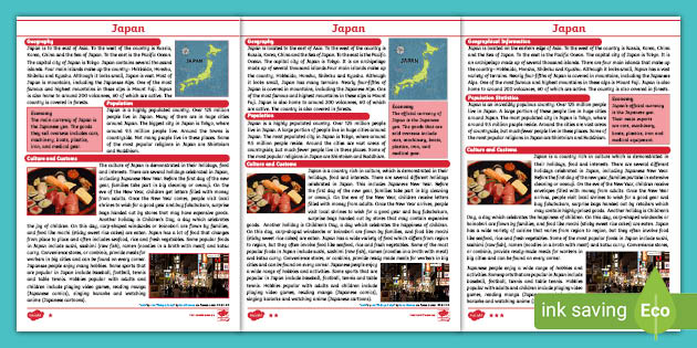 Japan Differentiated Fact File - Year 6 Geography