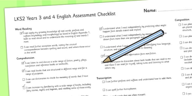 2014 National Curriculum Years 3 and 4 English Assessment Individual