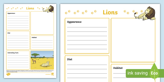 * NEW * Lions Fact File Template,Lion Facts (teacher made)