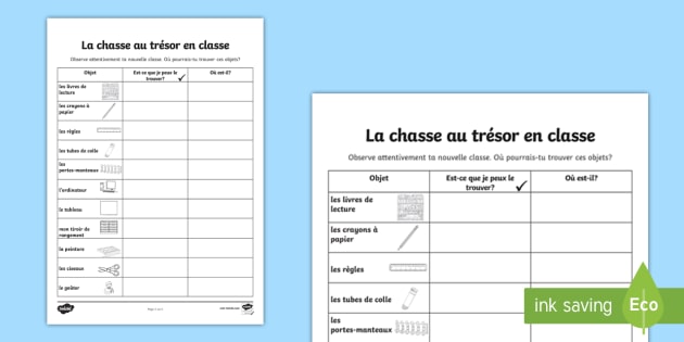 Feuille d'activités : Chasse au trésor en classe
