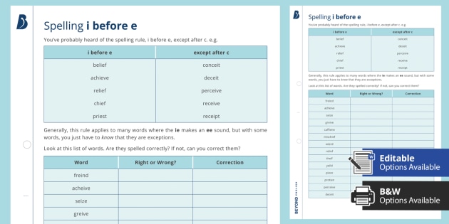 I Before E | KS3 SPaG Material | Beyond English Resources