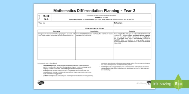 Year 3 Division and Multiplication Mathematics Differentiated Plan