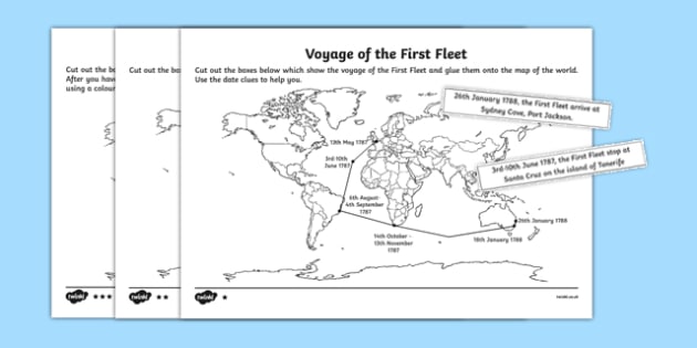 The First Fleet Mapping the Voyage Differentiated Worksheet / Worksheet
