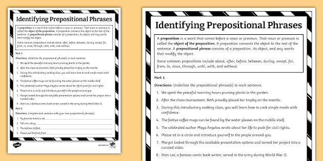 Object Of The Preposition Worksheet