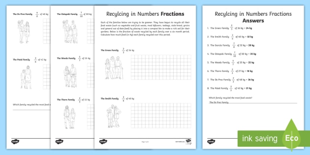* NEW * Recycling in Numbers: Fractions Activity Sheet - fractions of