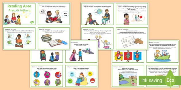 Reading Area Challenge Cards English/Italian (teacher made)