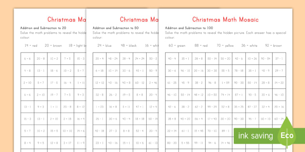 Christmas Math Mosiacs Differentiated Worksheet / Activity