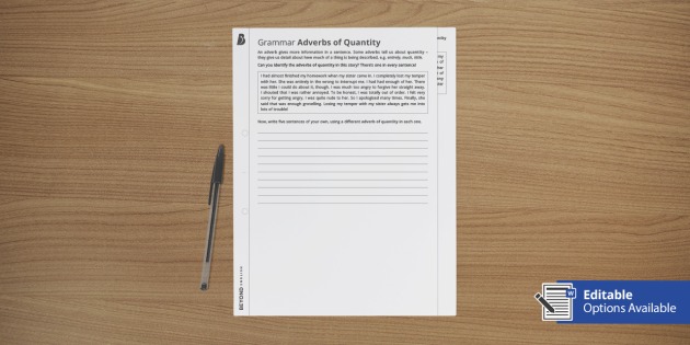 Adverbs of Quantity Worksheet | KS3 SPaG | Beyond English