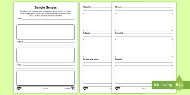 Jungle and Rainforest Sense Complete the Sentence Writing Worksheet