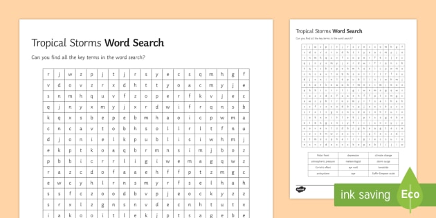 Tropical Storms Word Search Worksheet / Worksheet
