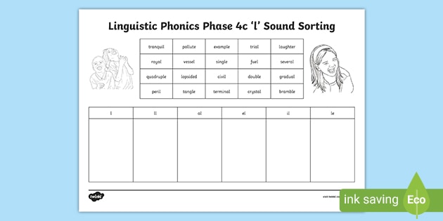 Linguistic Phonics Phase 4c 'l' Sound Sorting Worksheet
