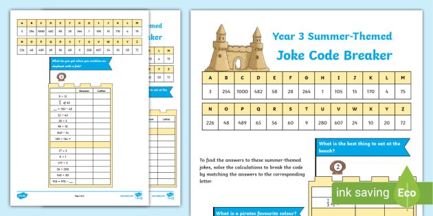👉 Year 3 Summer-Themed Joke Code Breaker Activity Sheet