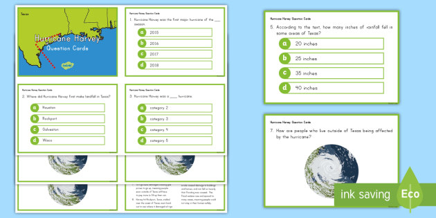 Hurricane Harvey Comprehension Question Cards
