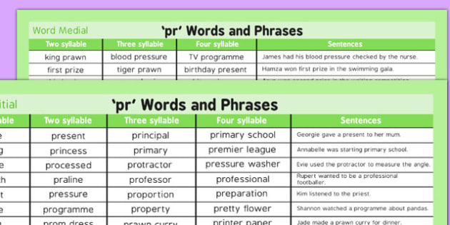 PR Word List (teacher made)