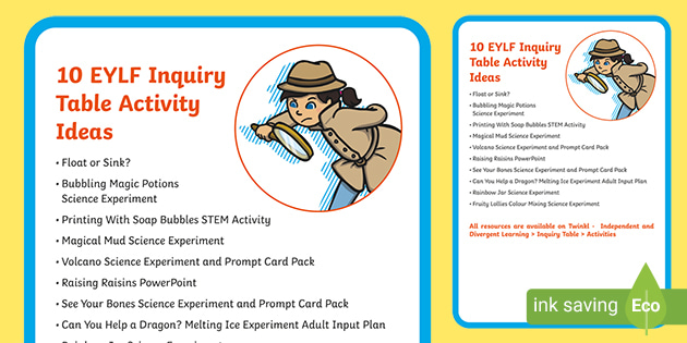 10 EYLF Inquiry Table Activity Ideas Display Poster