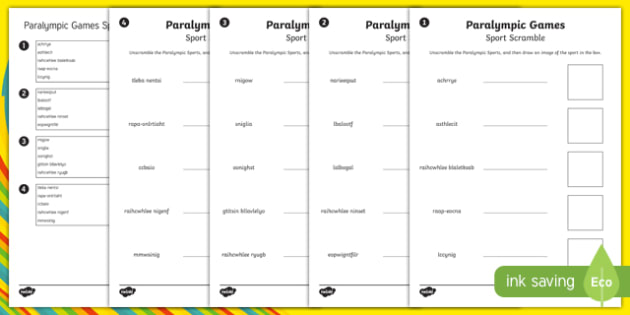Paralympics Sports Word Unscramble (teacher made)
