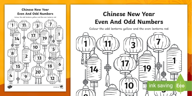 Chinese New Year Even And Odd Numbers Colouring Activity - colour