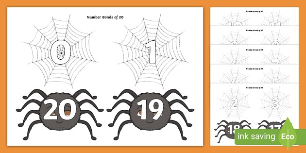Number Bonds to 20 (on Spiders and Webs) (teacher made)