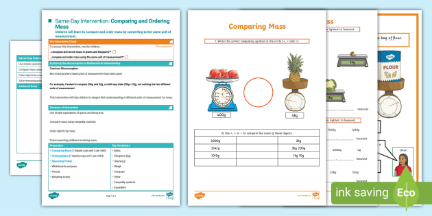 👉 Year 3 Maths Intervention: Comparing and Ordering Mass