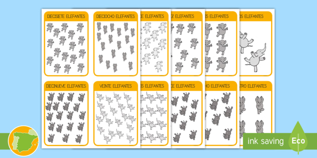 Tarjetas de cuento: Ordena (número y texto) 1-20 - Un elefante se ...