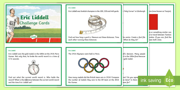 Scottish Significant Individuals Eric Liddell Challenge Cards