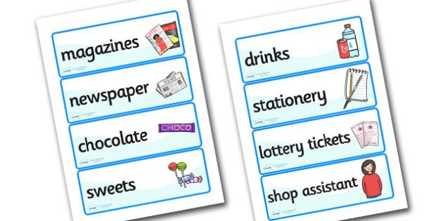 Newsagents Role Play Labels (teacher made)