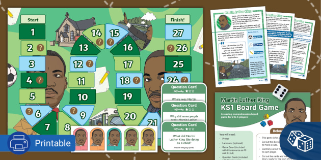 KS1 Martin Luther King Reading Comprehension Board Game Pack
