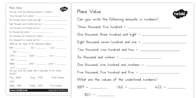 Place Value Worksheet Differentiated (Hecho por educadores)
