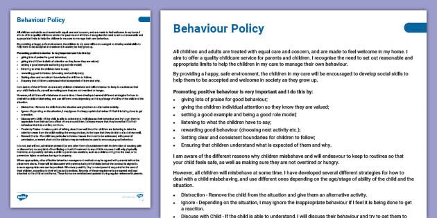 Behaviour Management Policy for Childminders (teacher made)