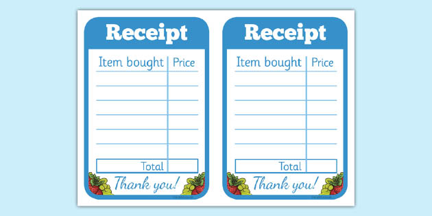 Restaurant Role Play Receipt (teacher made)