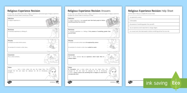Religious Experience Revision Sheet Worksheet / Worksheet - Religious