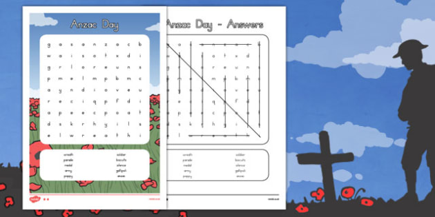 Anzac Day Wordsearch - anzac day, anzac, word search, word game