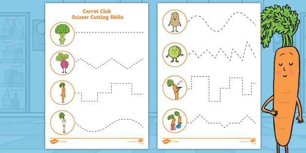 Carrot Club Cutting Skills Worksheet (teacher made)