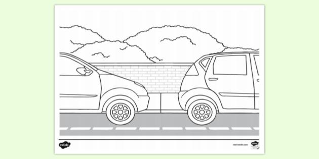 FREE! - Street Scene With Parked Cars Colouring Sheet