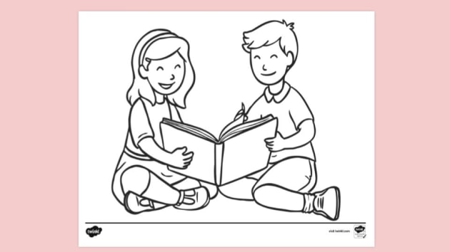 FREE! - Children Reading Together Colouring Sheet | Colouring Sheets