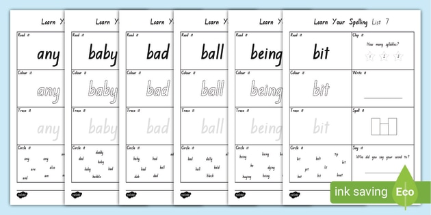 New Zealand Essential Spelling List 7 Words Worksheets