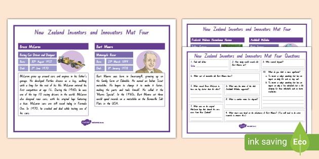 New Zealand Inventors and Innovators Mat Four (teacher made)