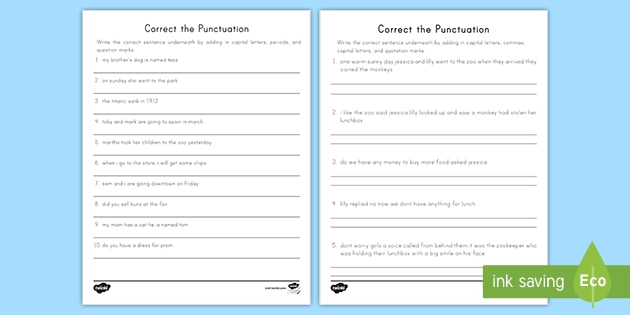 Correct the Punctuation in the Sentence Activities