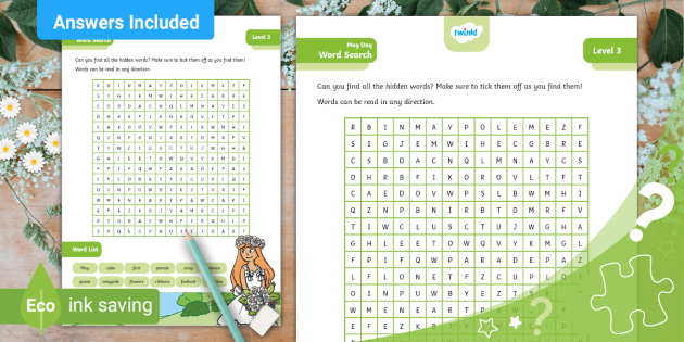 May Day Word Search - Level 3 - Twinkl - Kids Puzzles