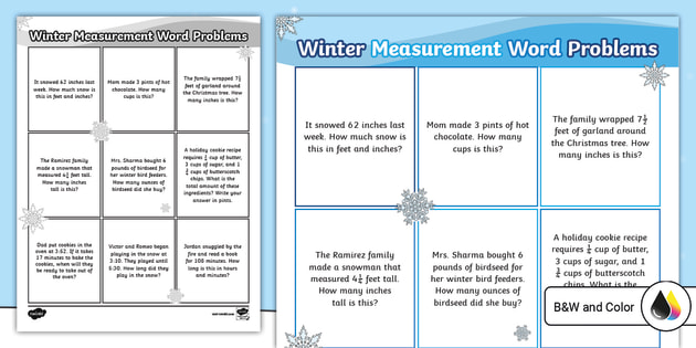Winter Measurement Word Problems Worksheet / Worksheet