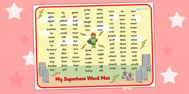 Superhero Themed Key Stage 1 Word Mat