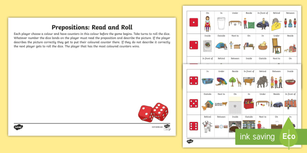 Preposition Roll and Read Worksheet / Worksheet