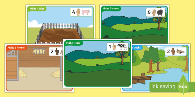 👉 Farm Animal Counting to Five Maths Playdough Mats - Twinkl