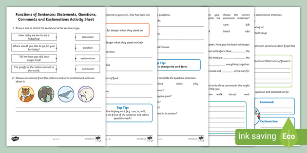 Functions of Sentences Worksheets For KS1 (teacher made)